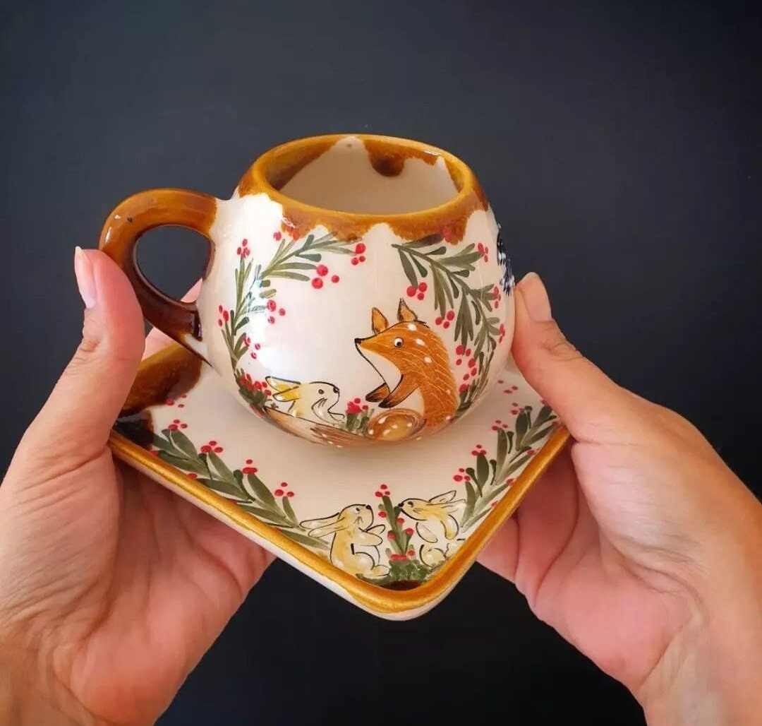 Hand-painted Vulpes Ceramic Mug: Cozy Coffee Cup - Etsy