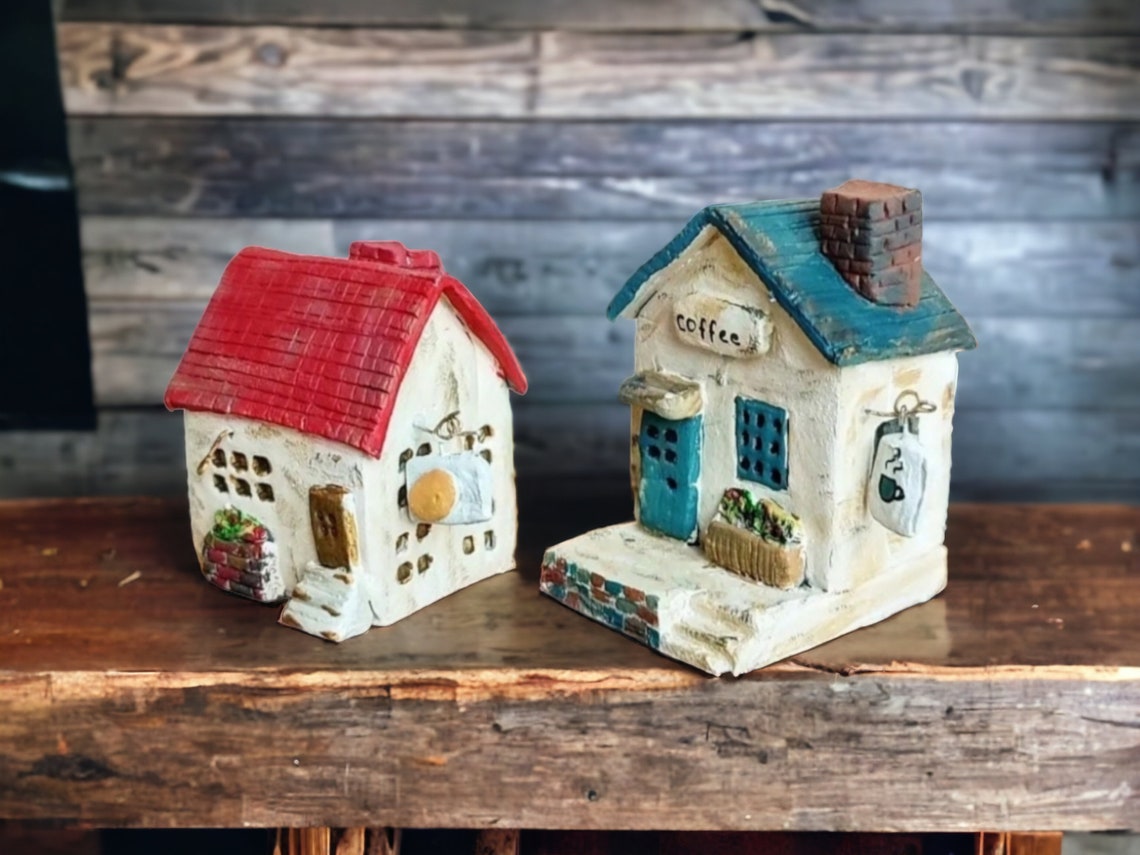 Miniature Ceramic House, Set of 2, Tiny House, Little House, Ceramic ...