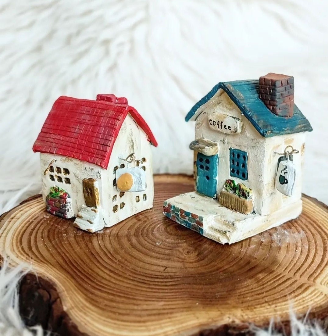 Miniature Ceramic House, Set of 2, Tiny House, Little House, Ceramic ...