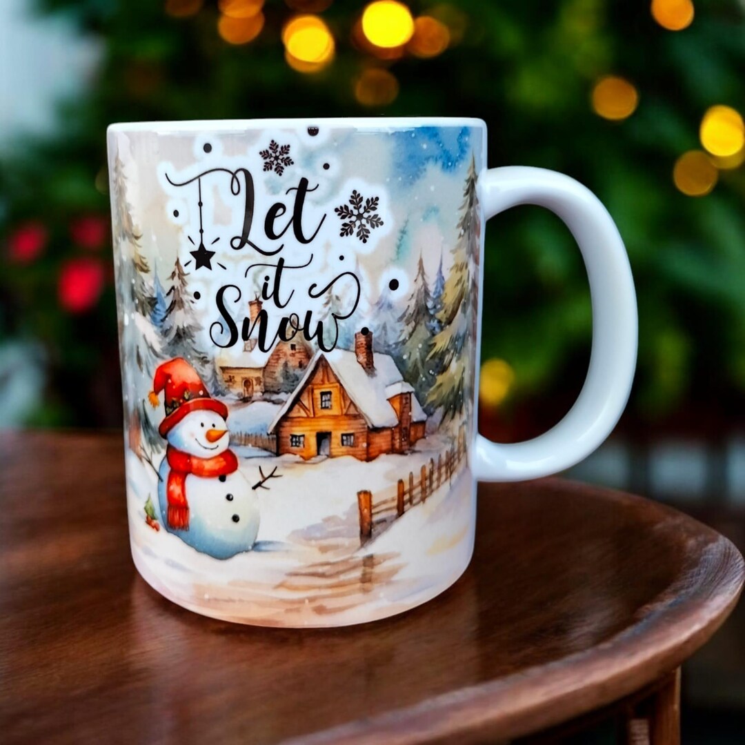 Let It Snow Mug, Christmas Theme Coffee Cup, Holiday Porcelain Mug ...