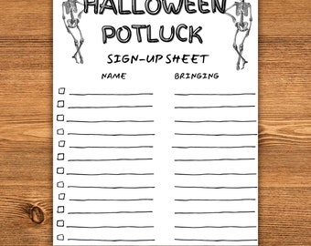 Printable Halloween Party Sign up Sheet: Office or Kids Party (PDF ...