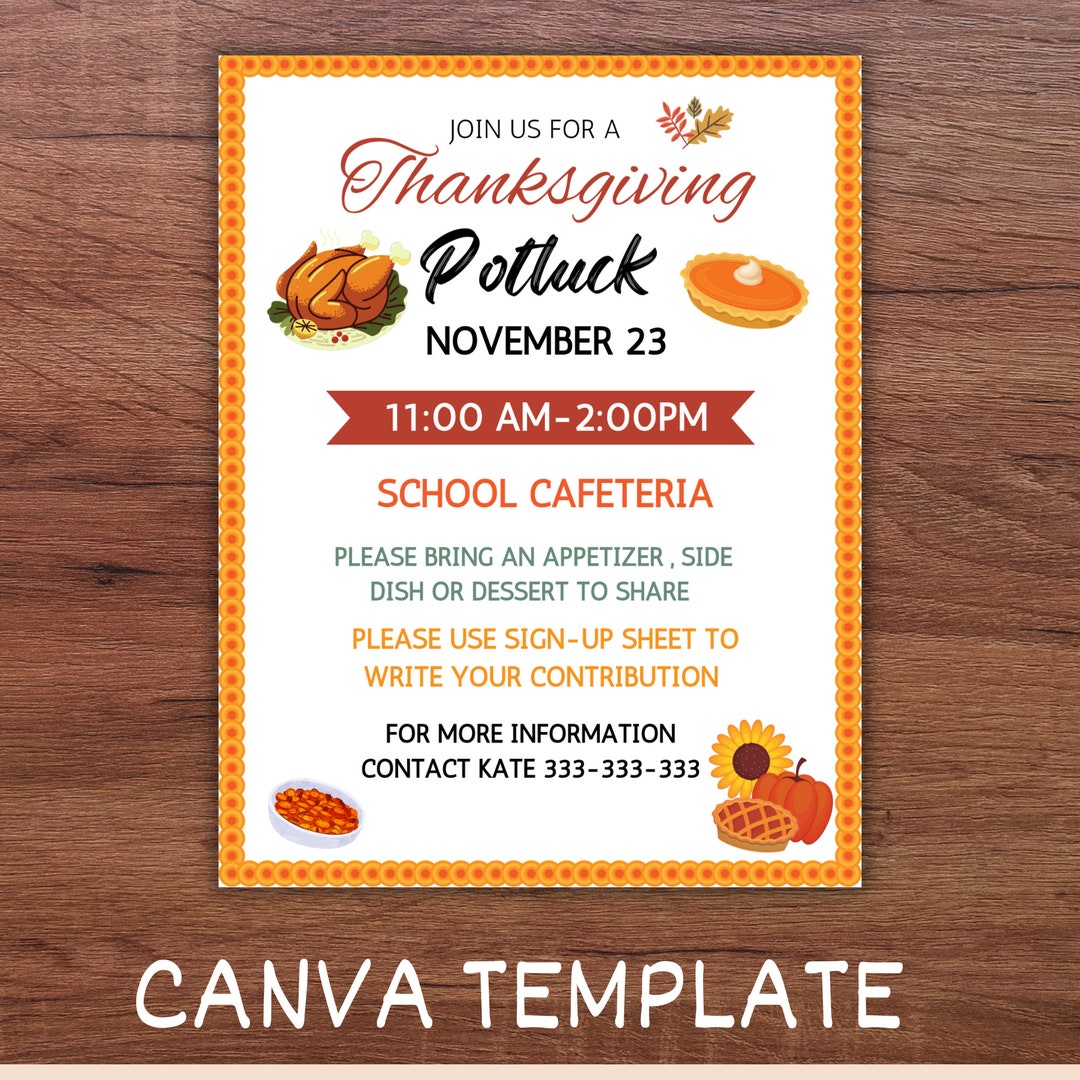 Thanksgiving Potluck Flyer Church Charity School Charity - Etsy