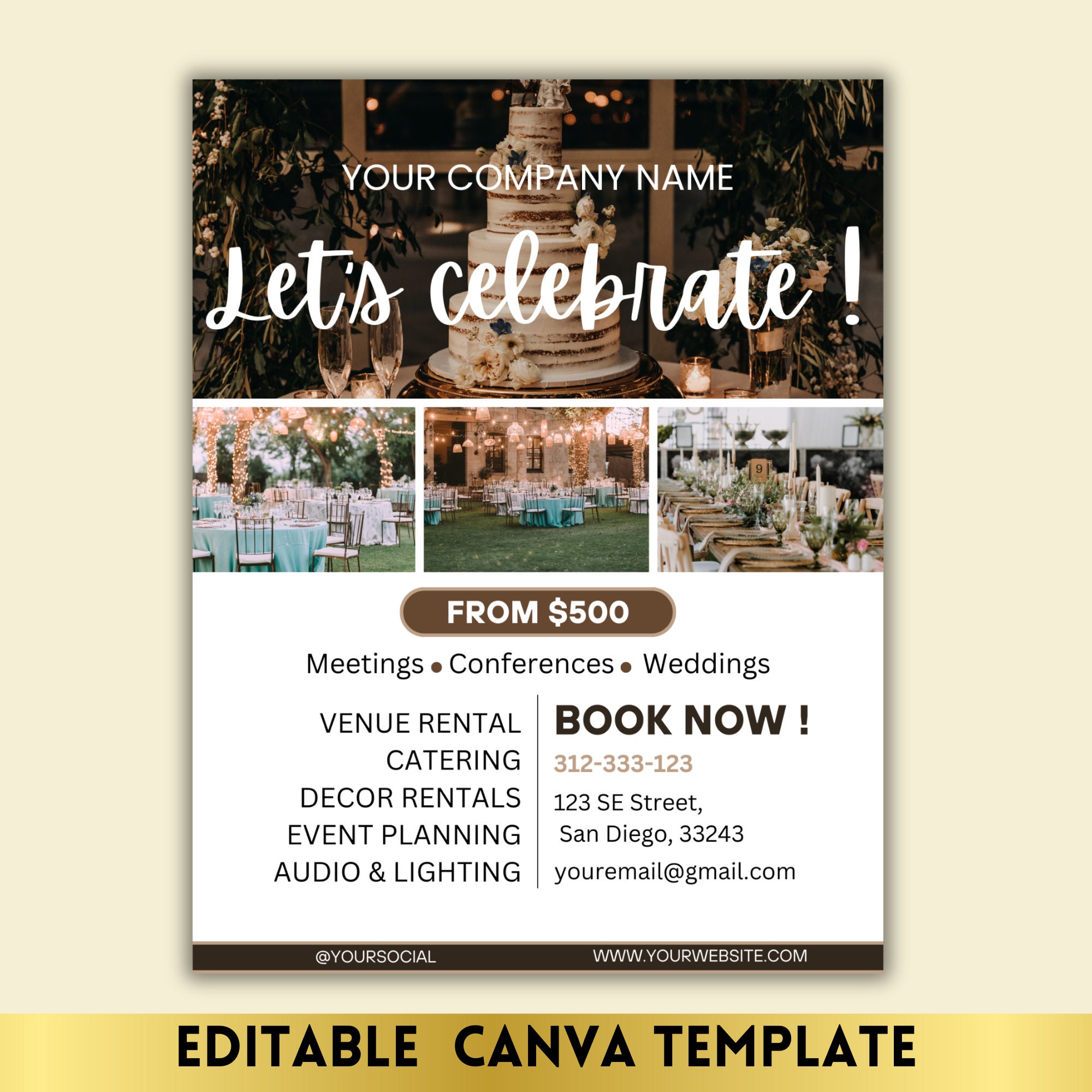 Event Venue Rental Flyer Wedding Venue Rental Business Editable Canva ...