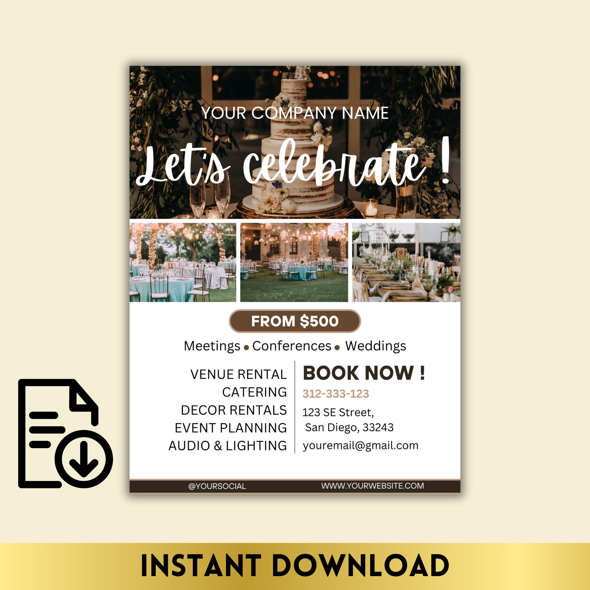 Event Venue Rental Flyer Wedding Venue Rental Business Editable Canva ...