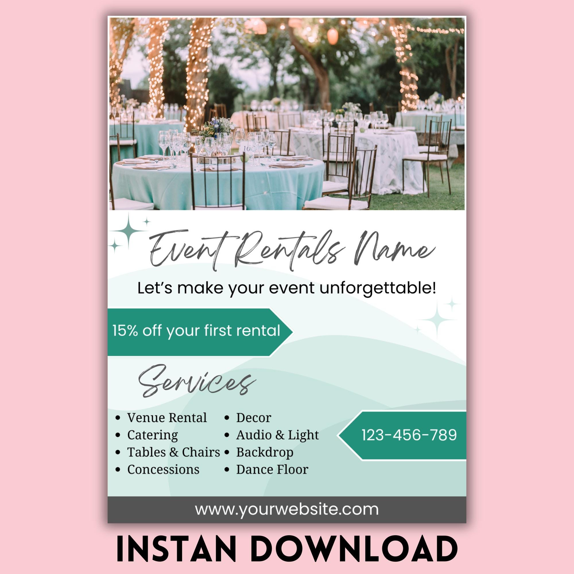 Party Rental Flyer Wedding Venue Space Rental Business Editable Canva ...