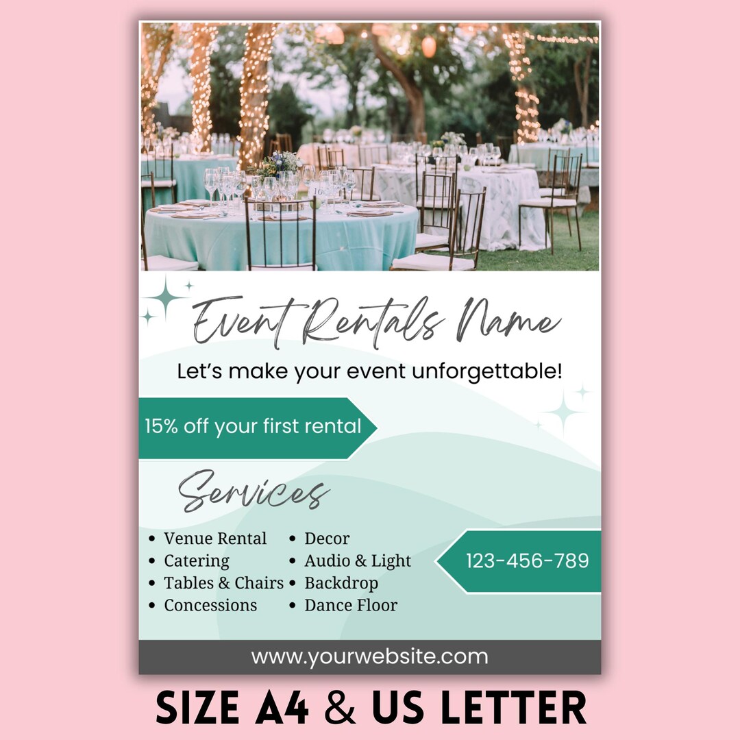 Event Rental Flyer: Wedding Venue Template (canva, US Letter & A4) - Etsy