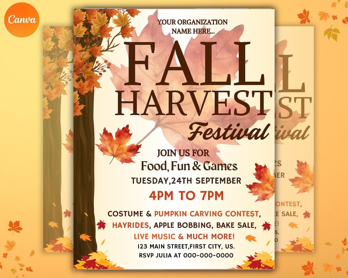 Fall Festival Flyer, Fall Fest Invitation Flyer, Fall Harvest Festival ...