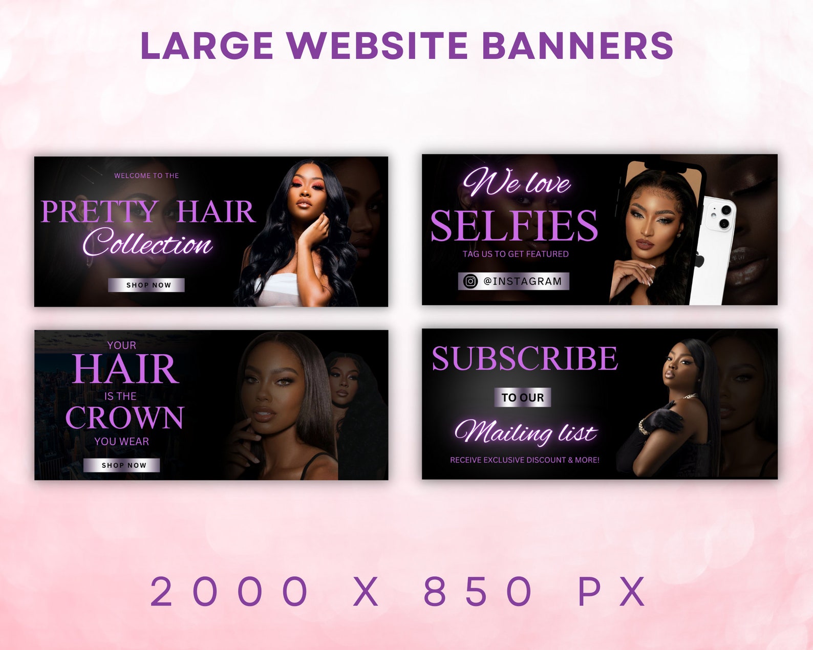 DIY Web Banners Set, 12 Website Banners Beauty Artist Hair Nails ...