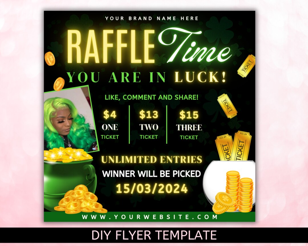 DIY Raffle Ticket Flyer, March Raffle Giveaway Flyer, St. Patricks Day ...