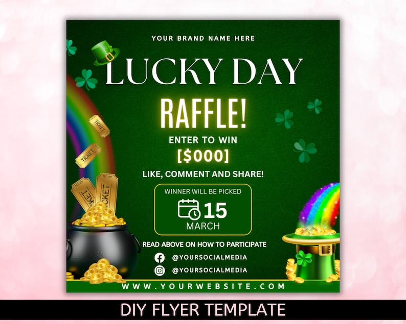 Raffle Ticket Flyer, March Raffle Giveaway Flyer, St. Patricks Day ...