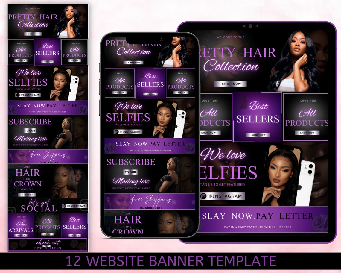 DIY Web Banners Set, 12 Website Banners Beauty Artist Hair Nails ...