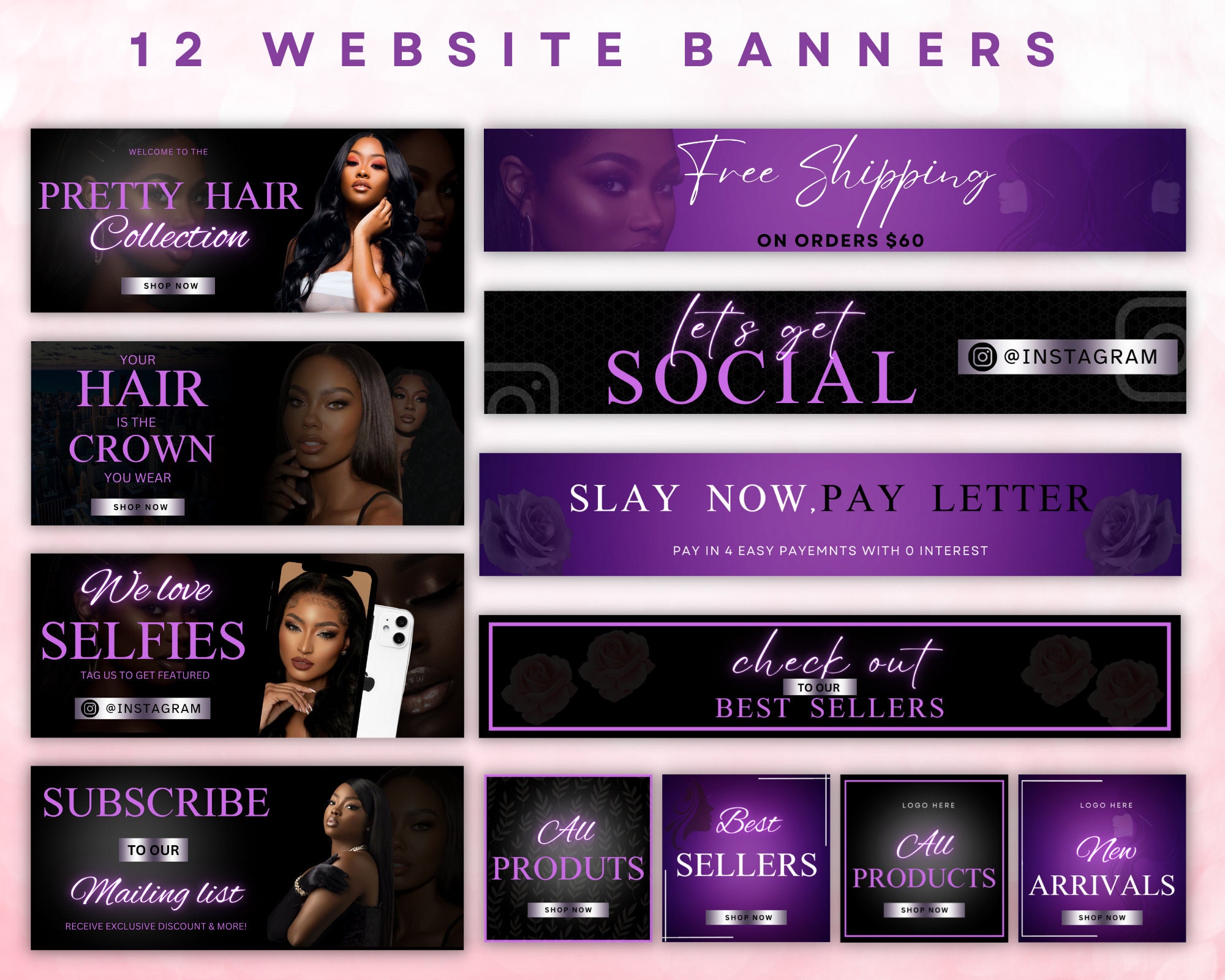 DIY Web Banners Set, 12 Website Banners Beauty Artist Hair Nails ...