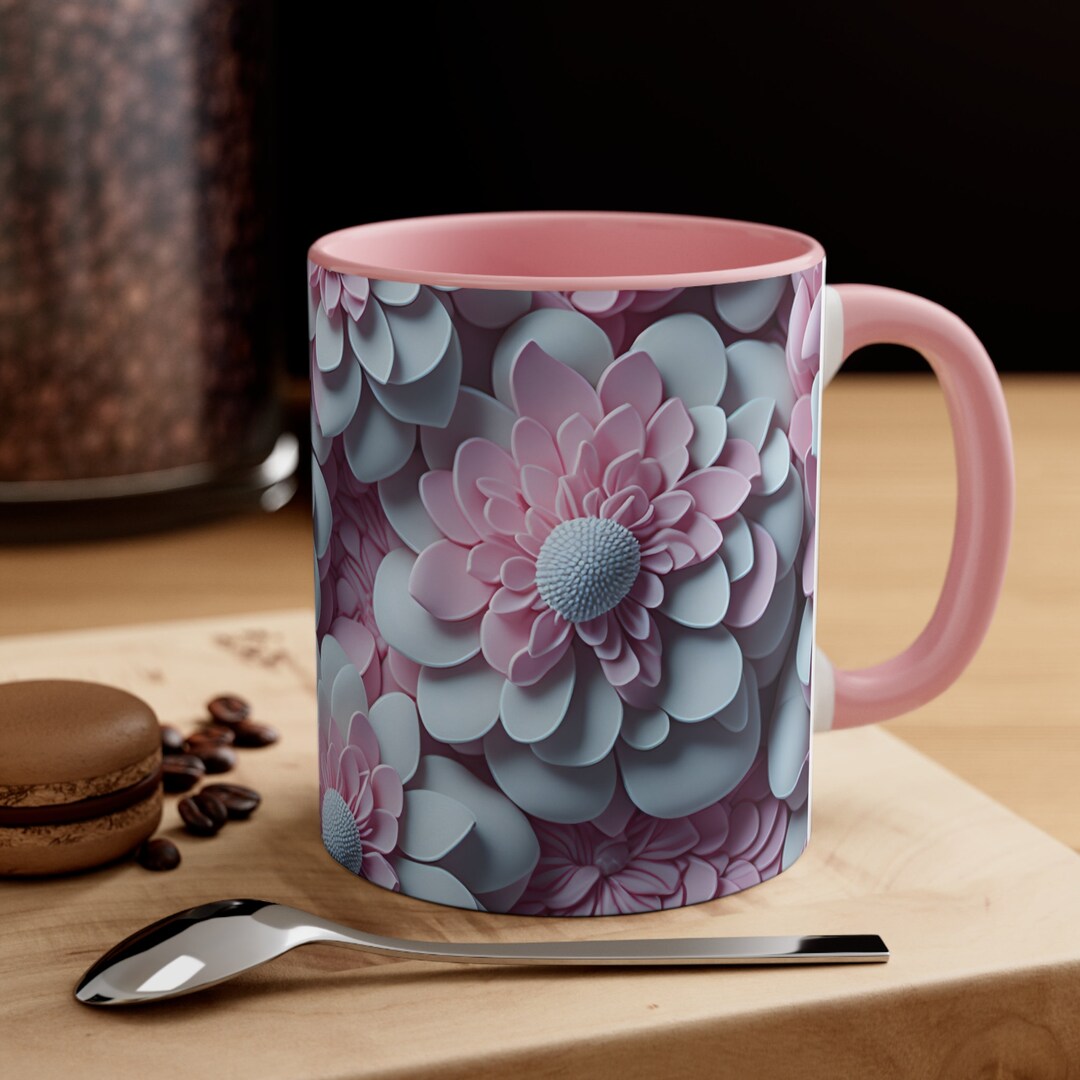 Blossom Bliss Mug: Raised Pink and White Flowers 3D Garden Coffee Mug ...