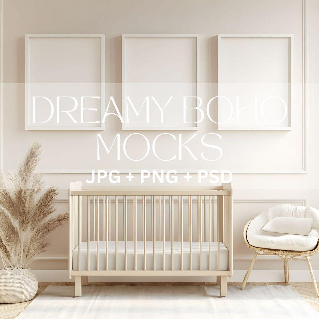 Boho Neutral Nursery Minimalist Mockup, Nursery 3 Frames Mockup ...