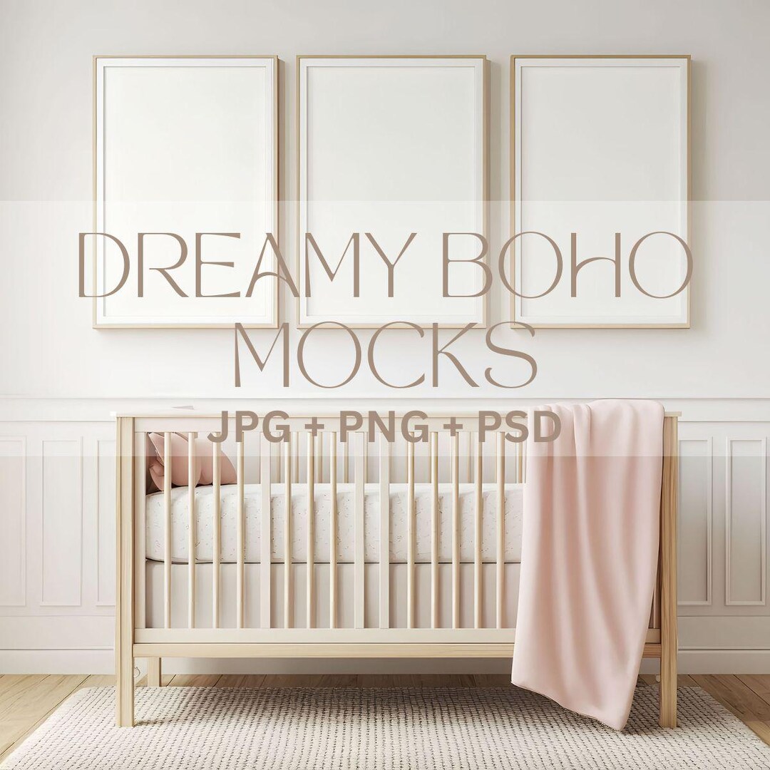 Pastel Pink Nursery Mockup, Minimalist Mockup, Nursery 3 Frames Mockup ...