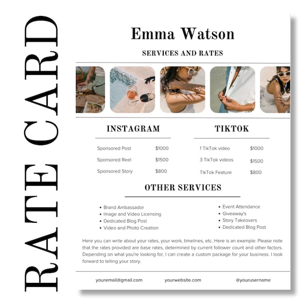 Rate Card Template - Etsy Canada
