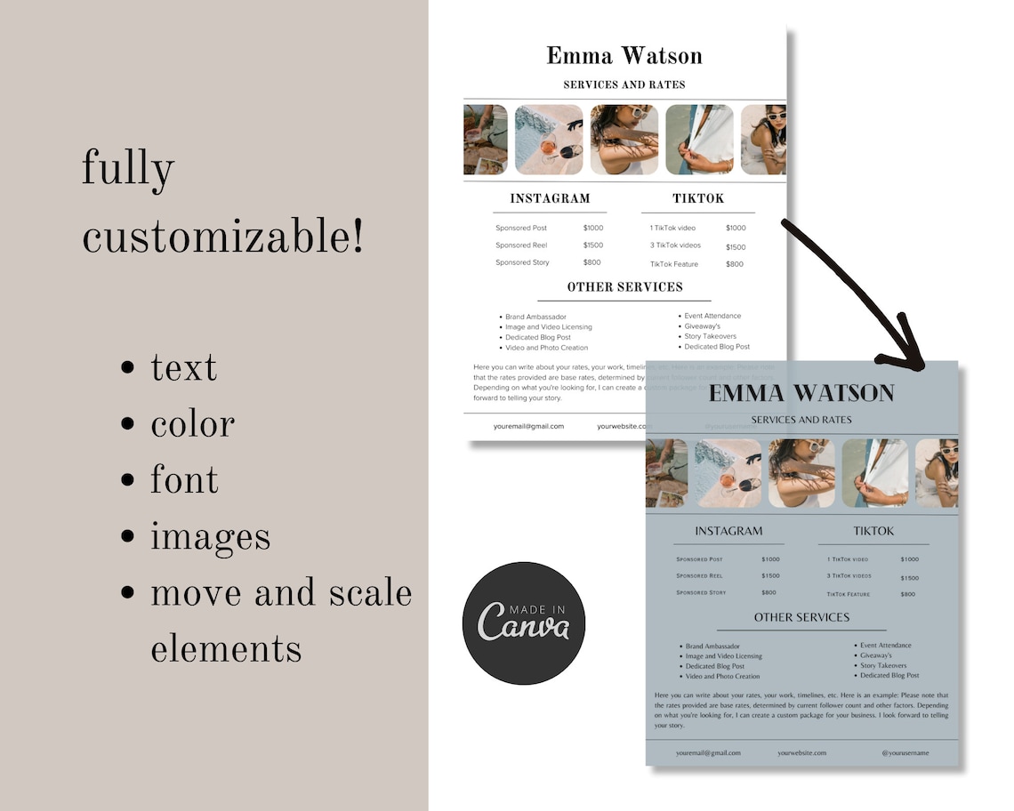 Editable Media Rate Card | Made in Canva | Instagram, Tiktok | Other ...