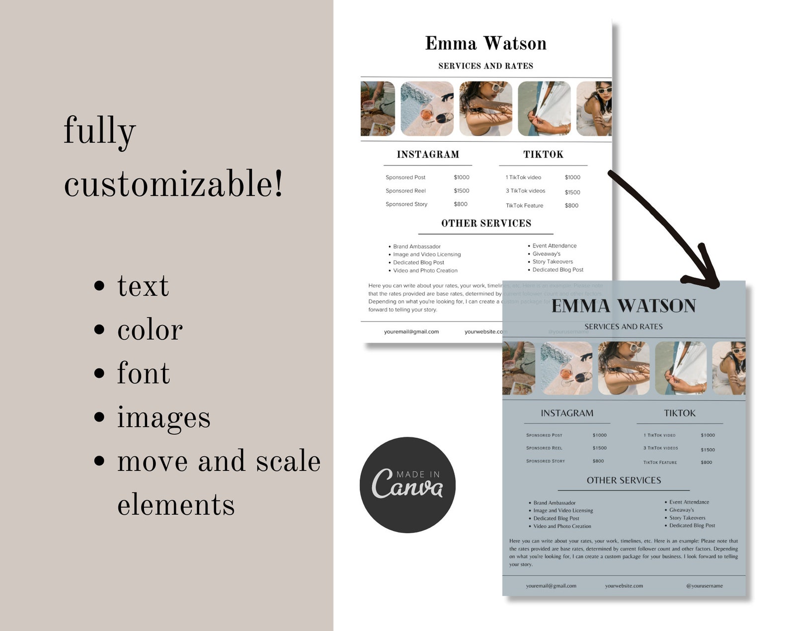 Editable Media Rate Card | Made in Canva | Instagram, Tiktok | Other ...