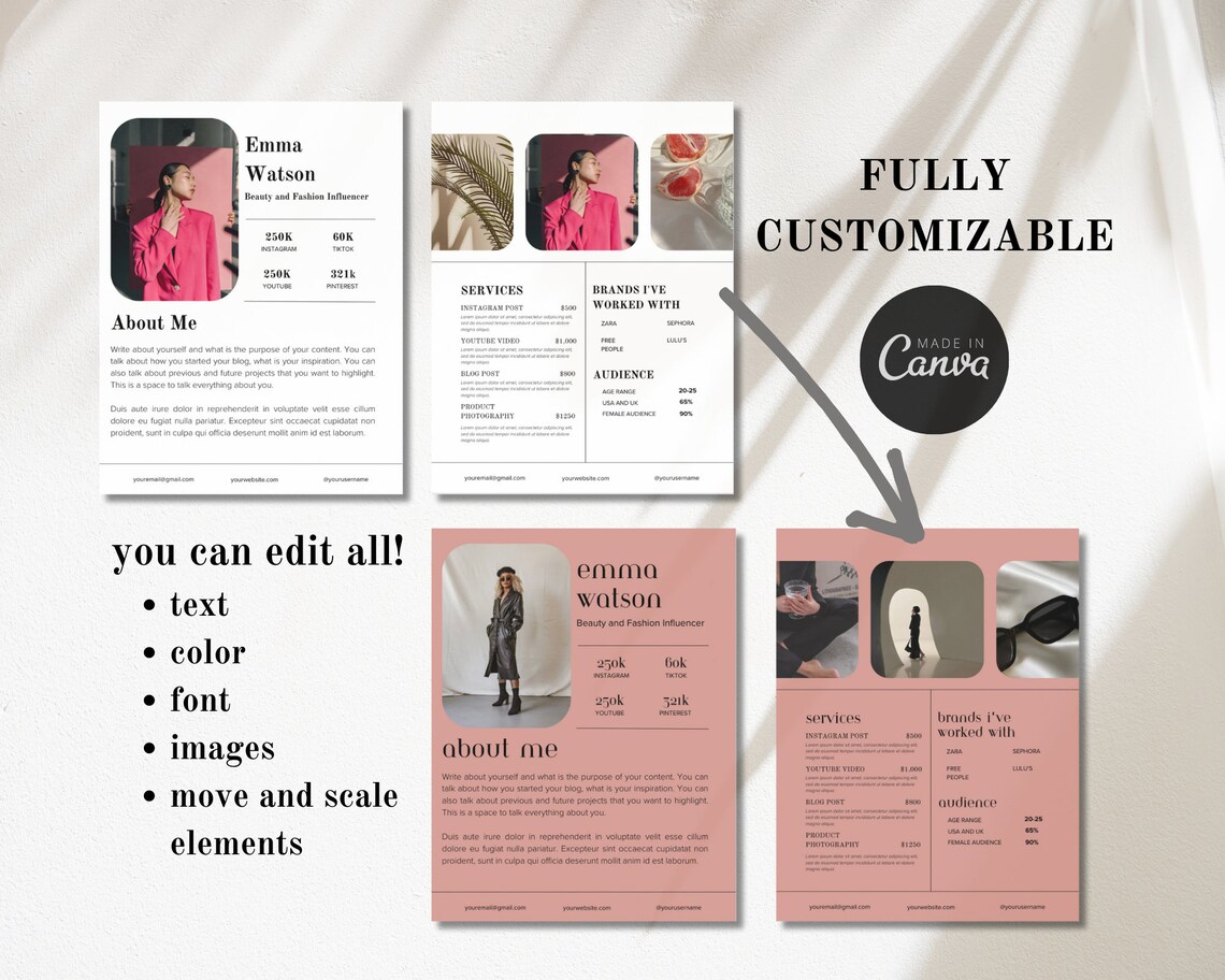 2 Page Media Kit Canva Template | About Me | Instagram Facebook Tiktok ...