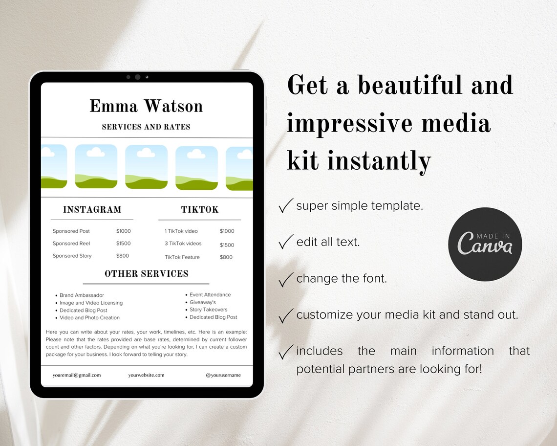 Editable Media Rate Card | Made in Canva | Instagram, Tiktok | Other ...