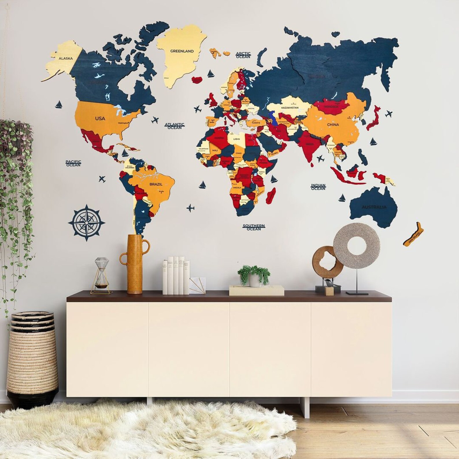 World Map Wall Art, Wooden Wall Art, Wood World Map, Wooden Map ...