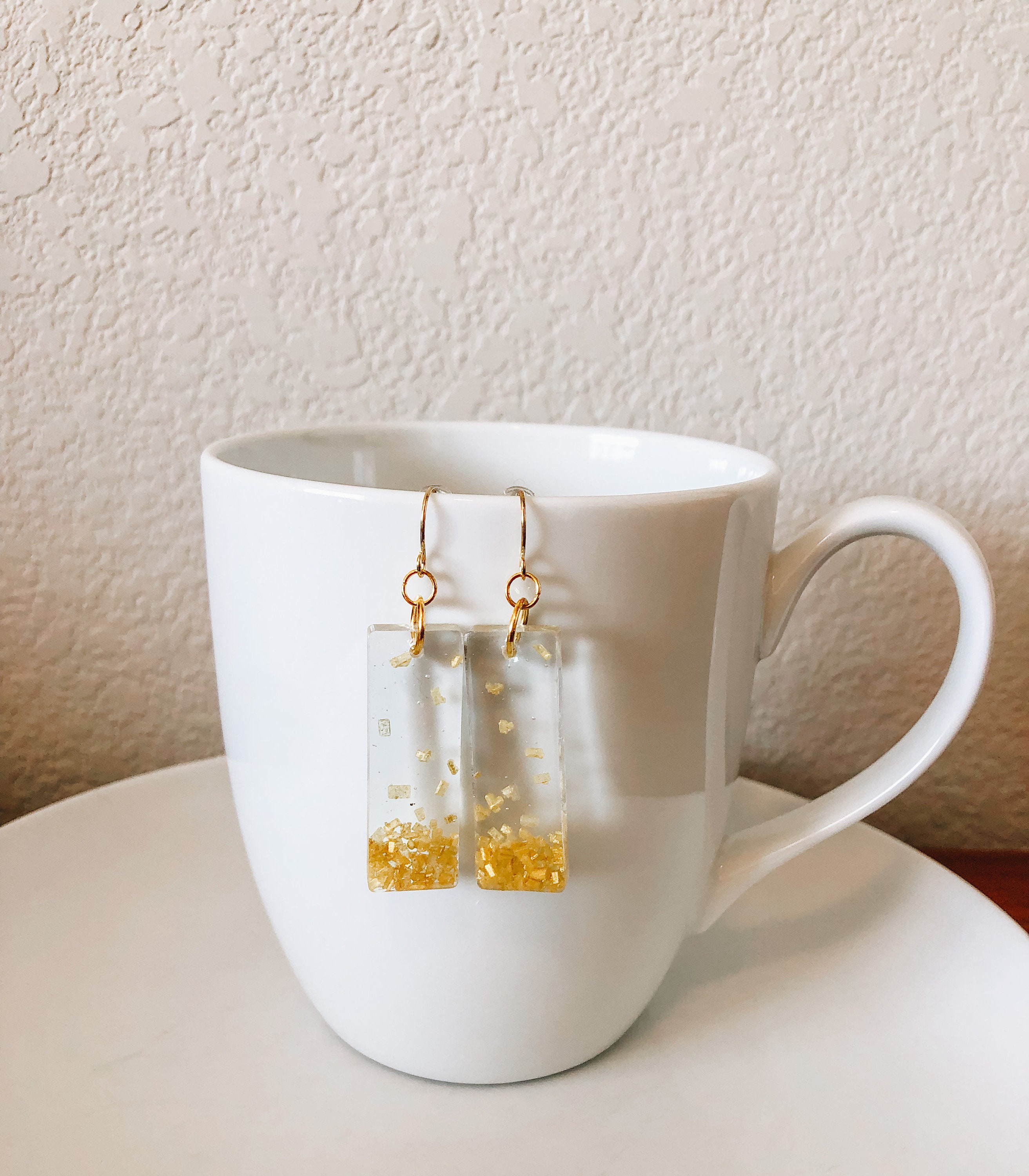 Falling Gold Long Resin Rectangle Sprinkle Earrings - Etsy