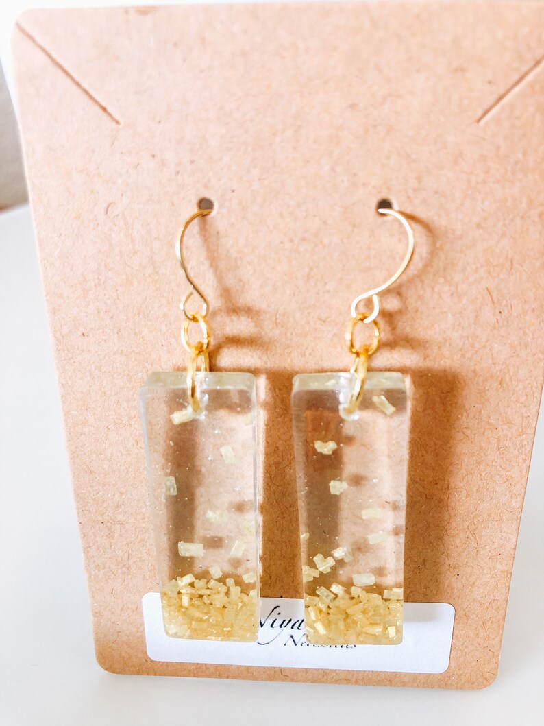 Falling Gold Long Resin Rectangle Sprinkle Earrings - Etsy