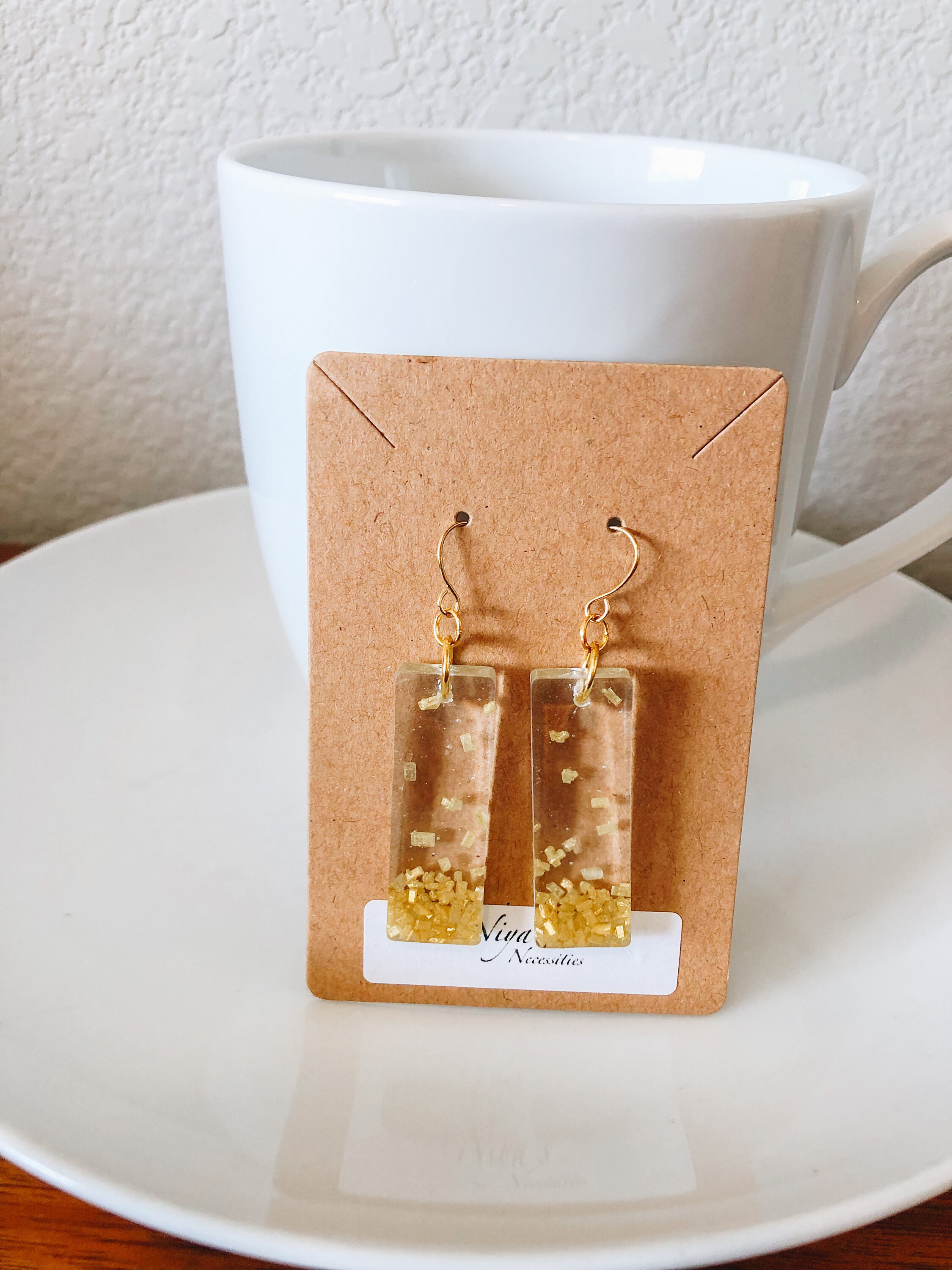 Falling Gold Long Resin Rectangle Sprinkle Earrings - Etsy