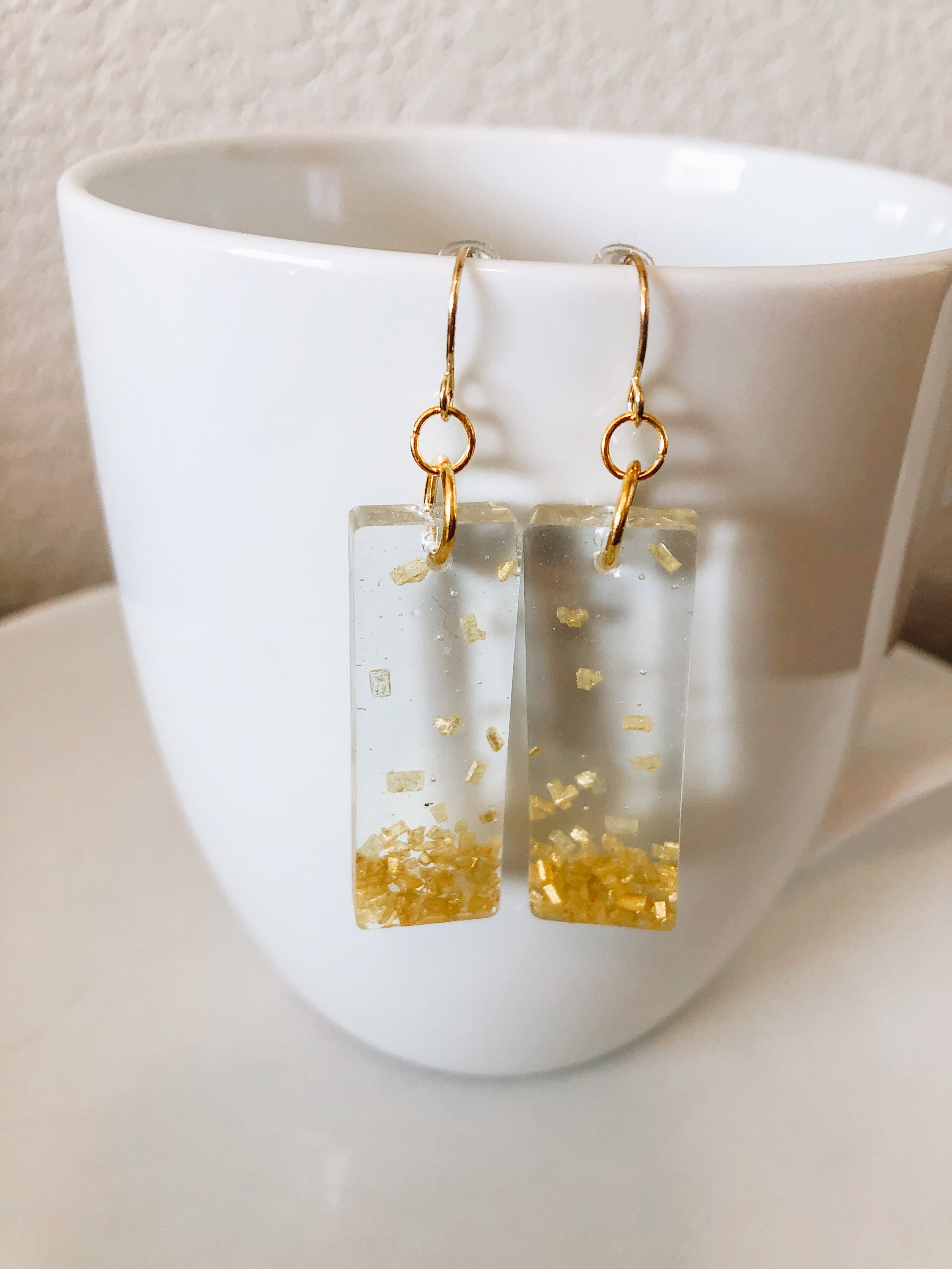 Falling Gold Long Resin Rectangle Sprinkle Earrings - Etsy
