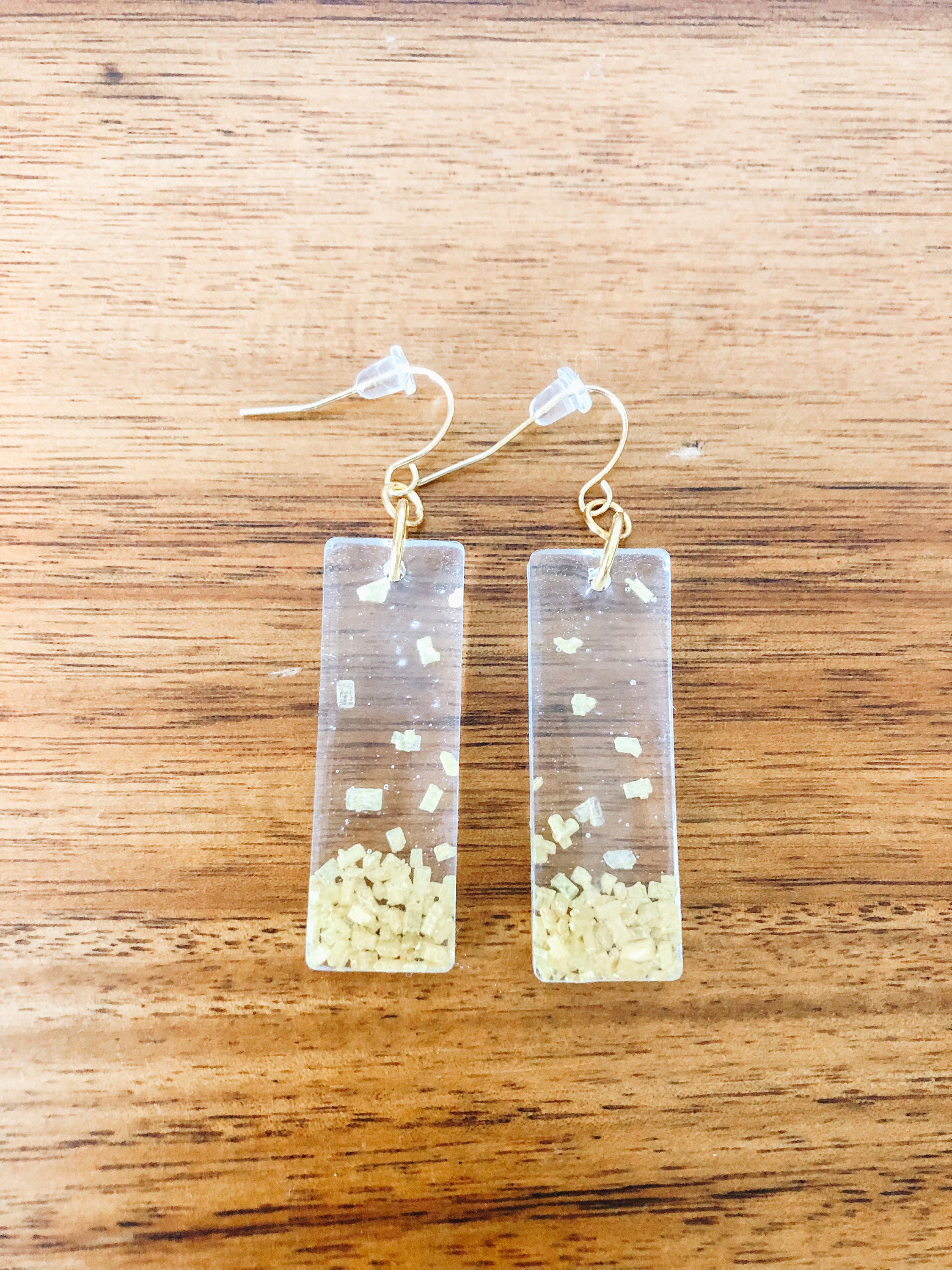 Falling Gold Long Resin Rectangle Sprinkle Earrings - Etsy