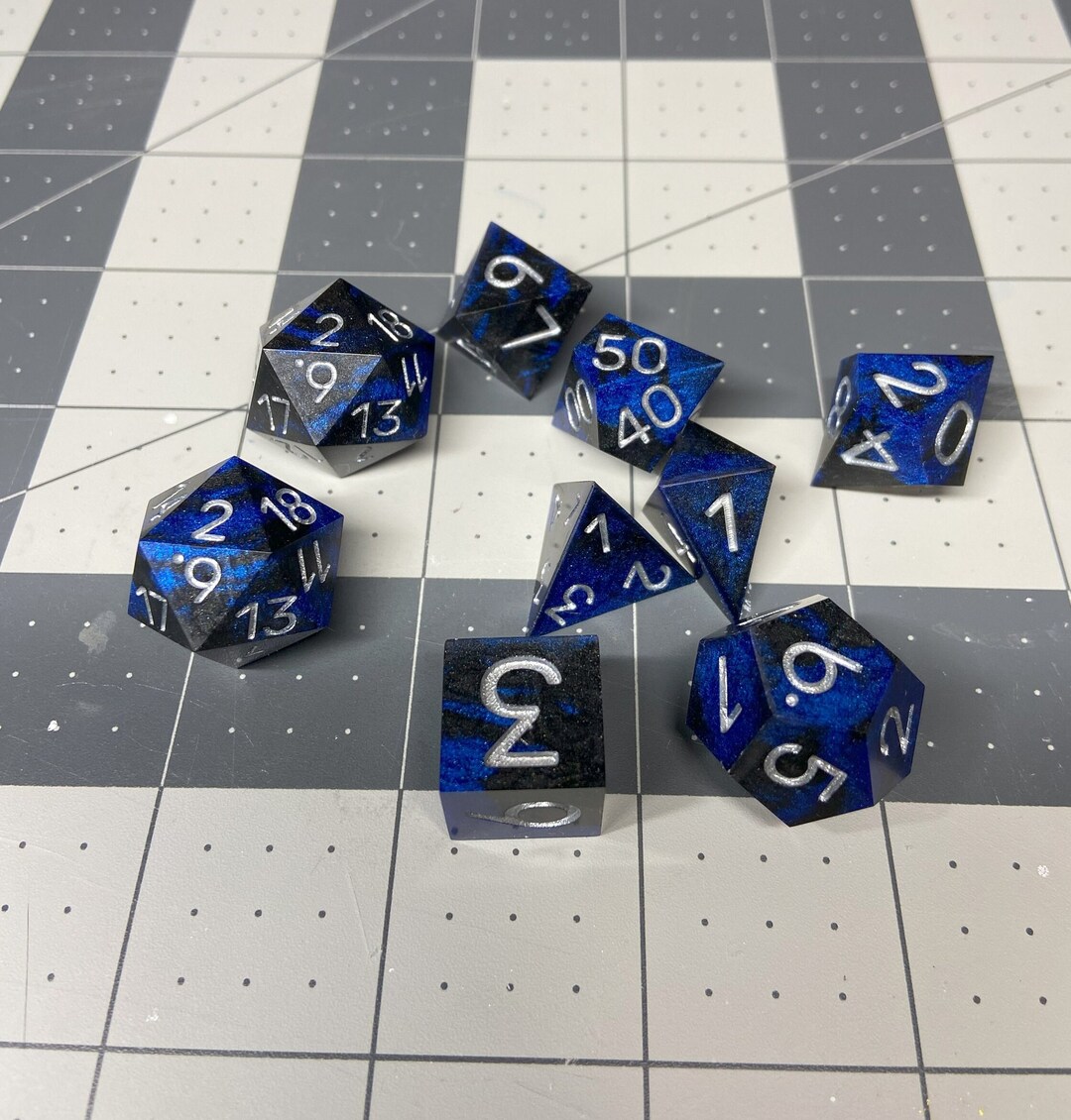 Blue and Black Dice Set + Bonus Crystal D4 - Etsy