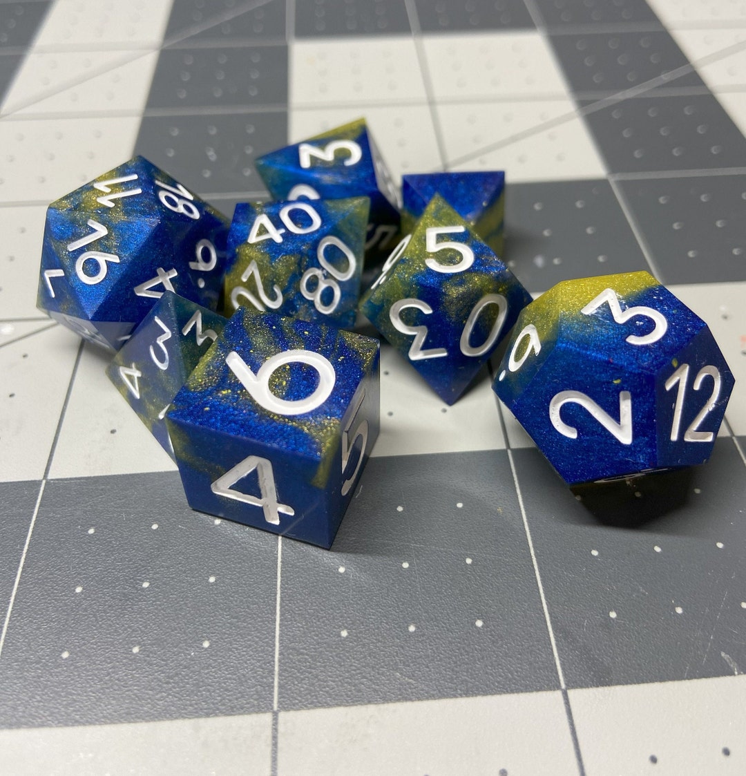 Blue and Yellow Sharp Edge Dice Set + Bonus Crystal D4 - Etsy
