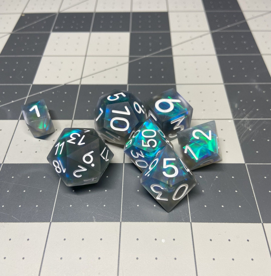 Gray Iridescent Sharp Edge 7 Piece Dice Set - Etsy