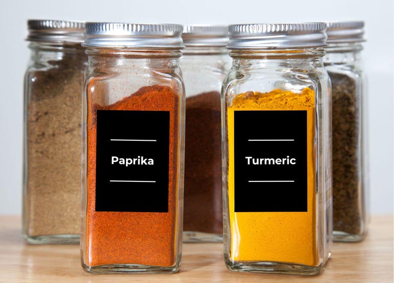 Spice Jar Labels Black, Modern Minimalist Kitchen Labels, Herbs ...