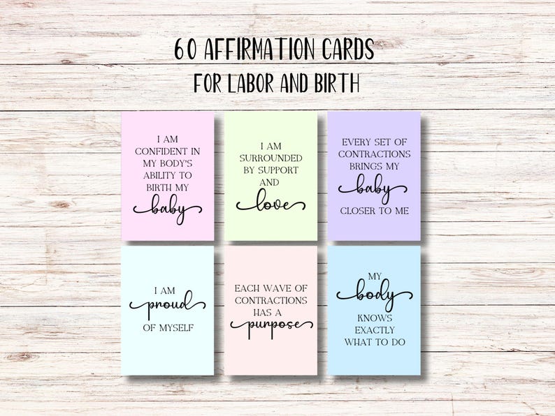 60 Labor and Birth Affirmation Cards, Pastel Minimalist Printable Cards ...