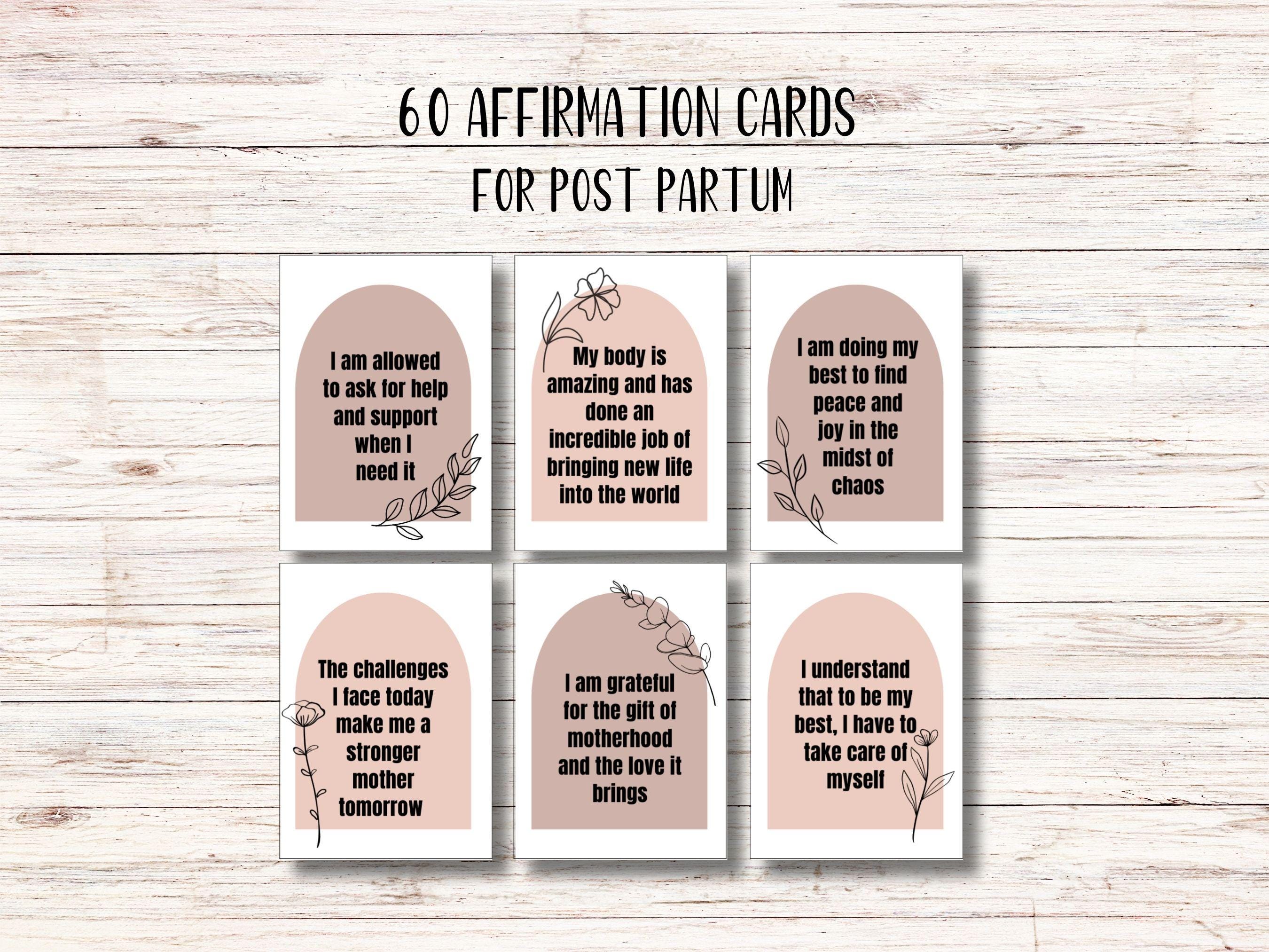 60 Post Partum Affirmation Cards, Boho Printable Cards for Creating a ...