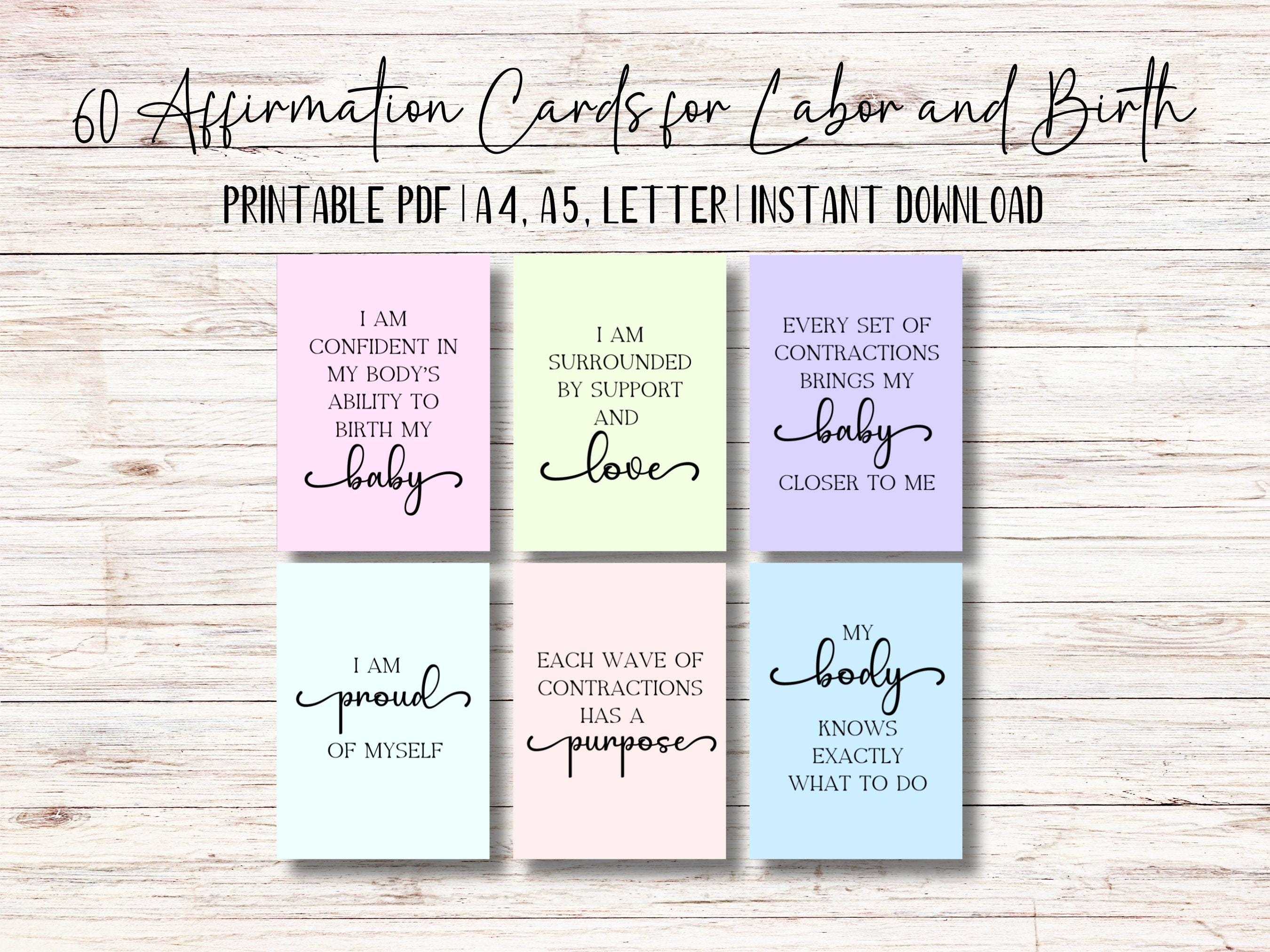 60 Labor and Birth Affirmation Cards, Pastel Minimalist Printable Cards ...