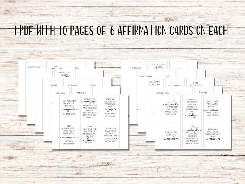60 Post Partum Affirmation Cards, Minimalist Printable Cards for ...