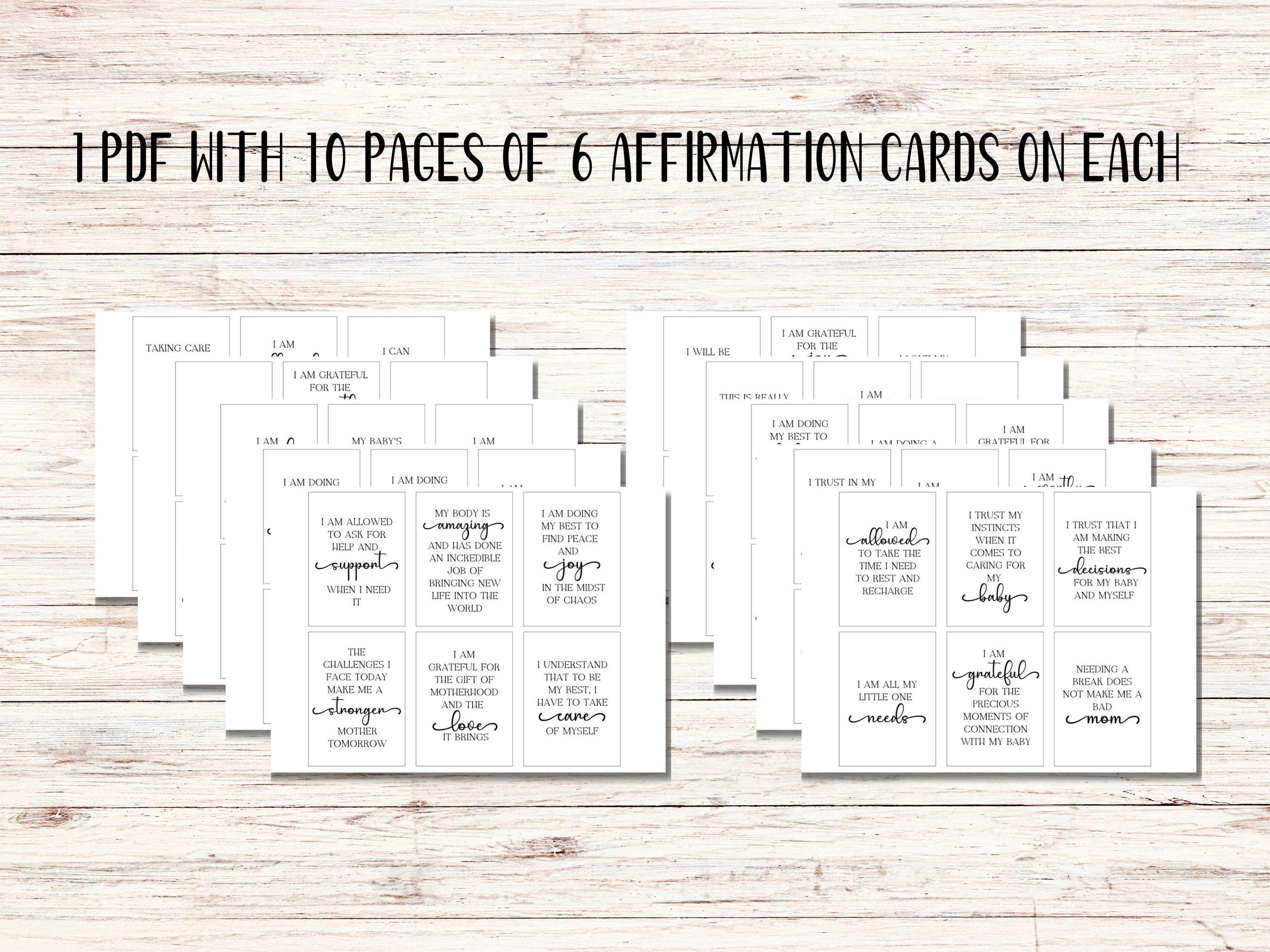 60 Post Partum Affirmation Cards, Minimalist Printable Cards for ...