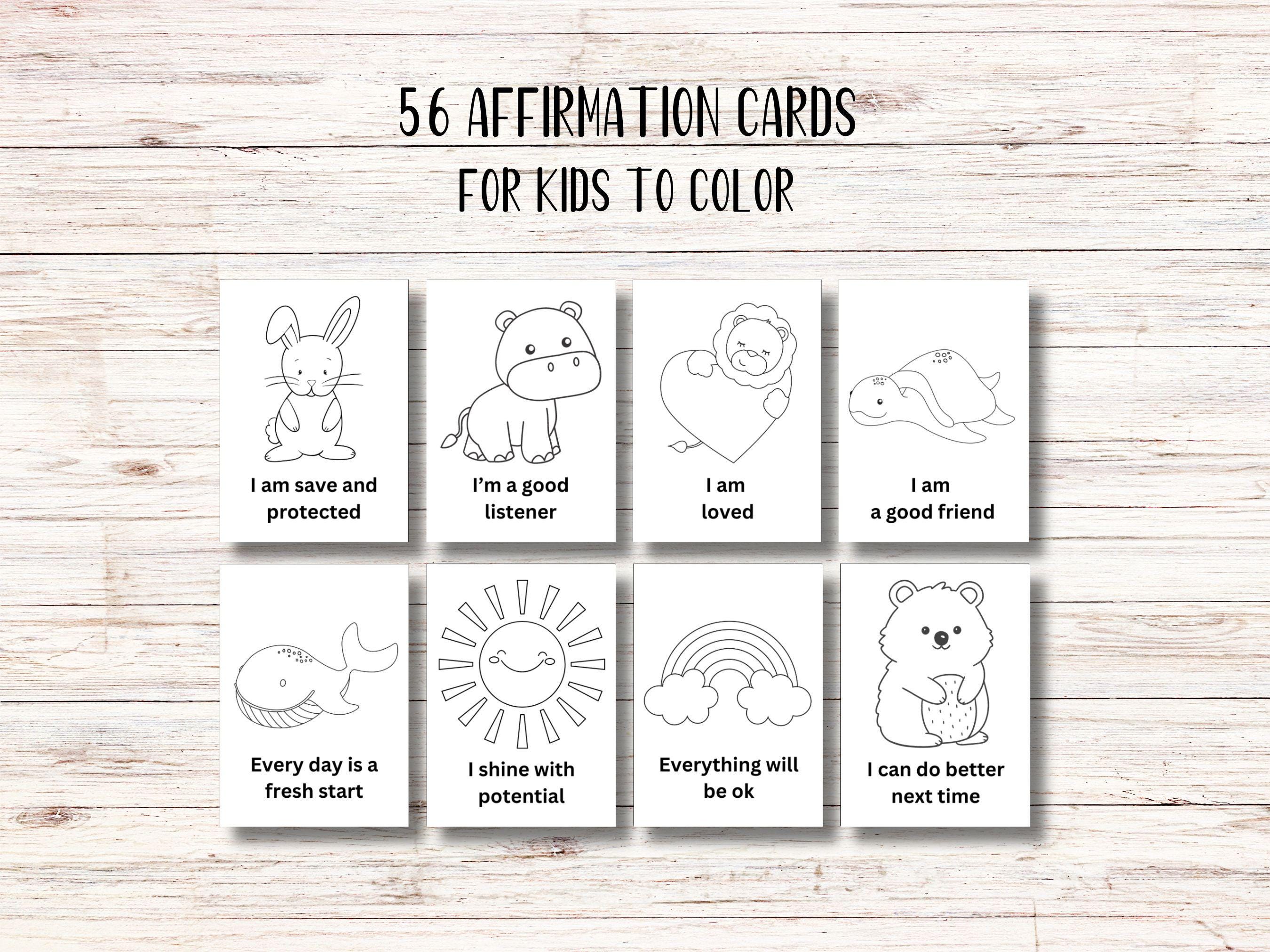 56 Kids Affirmation Cards, Printable Cards for Kids to Color On ...