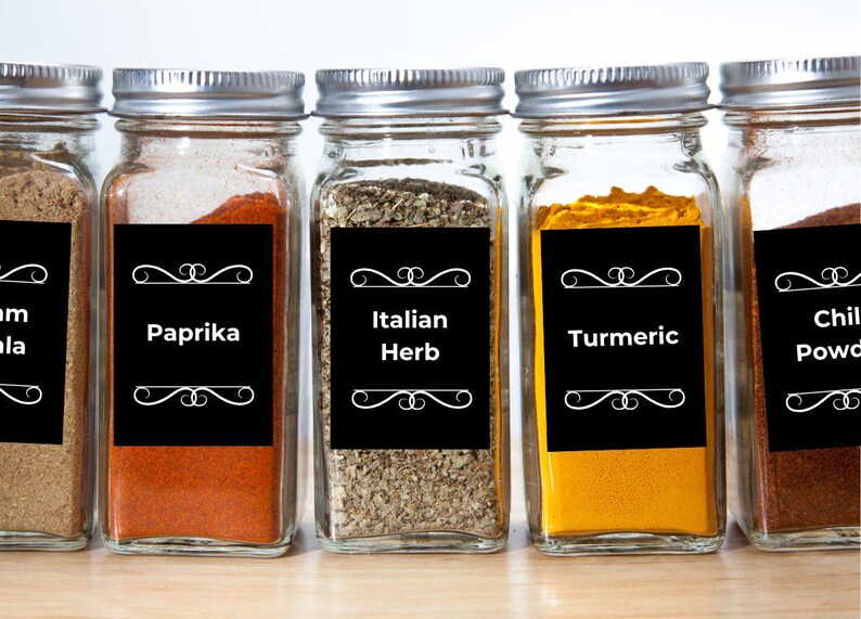 Spice Jar Labels Black, Modern Minimalist Kitchen Labels, Herbs ...