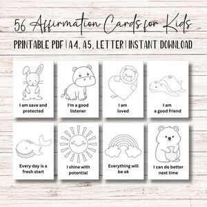 56 Kids Affirmation Cards, Printable Cards for Kids to Color On ...