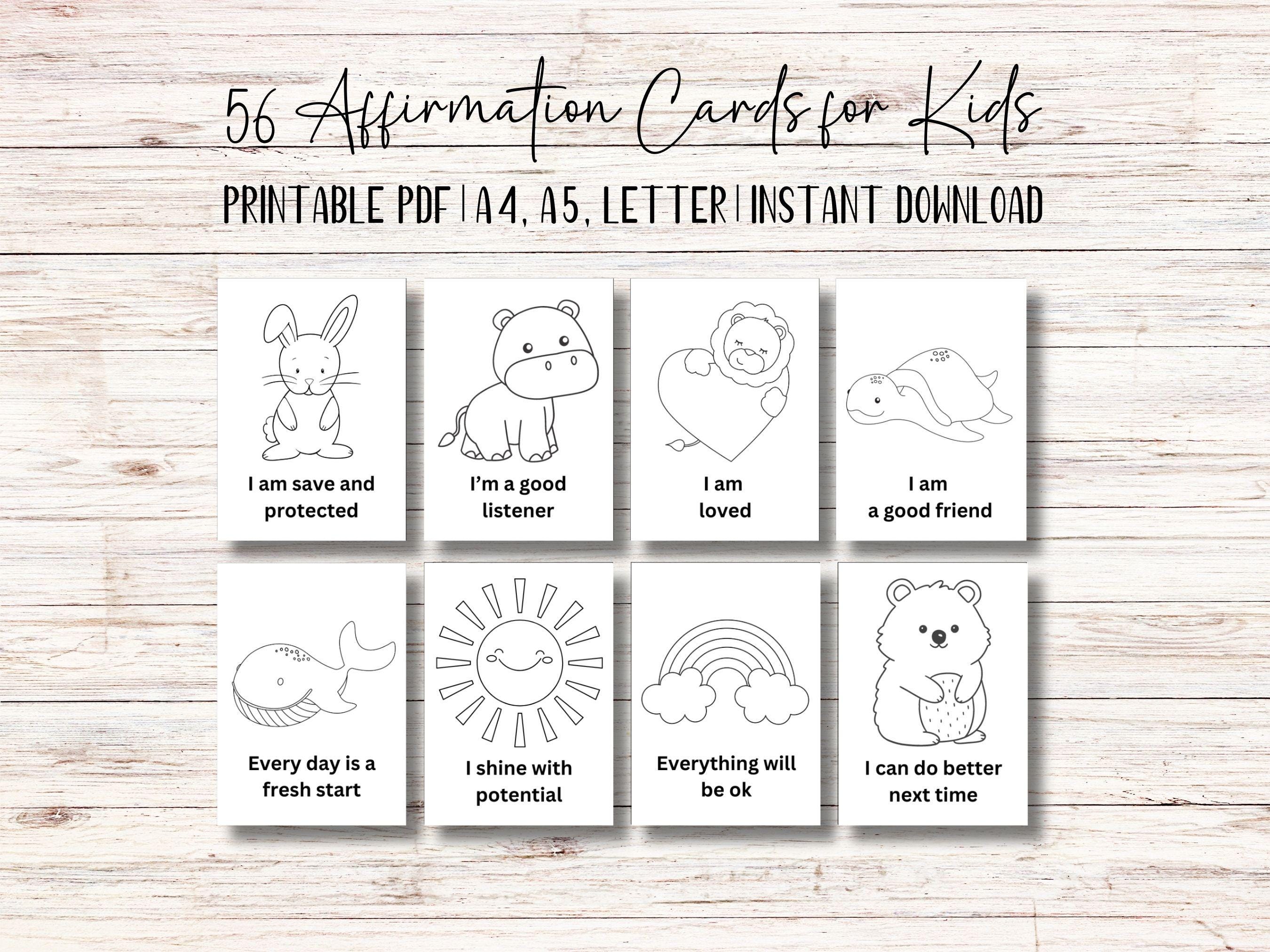 56 Kids Affirmation Cards, Printable Cards for Kids to Color On ...