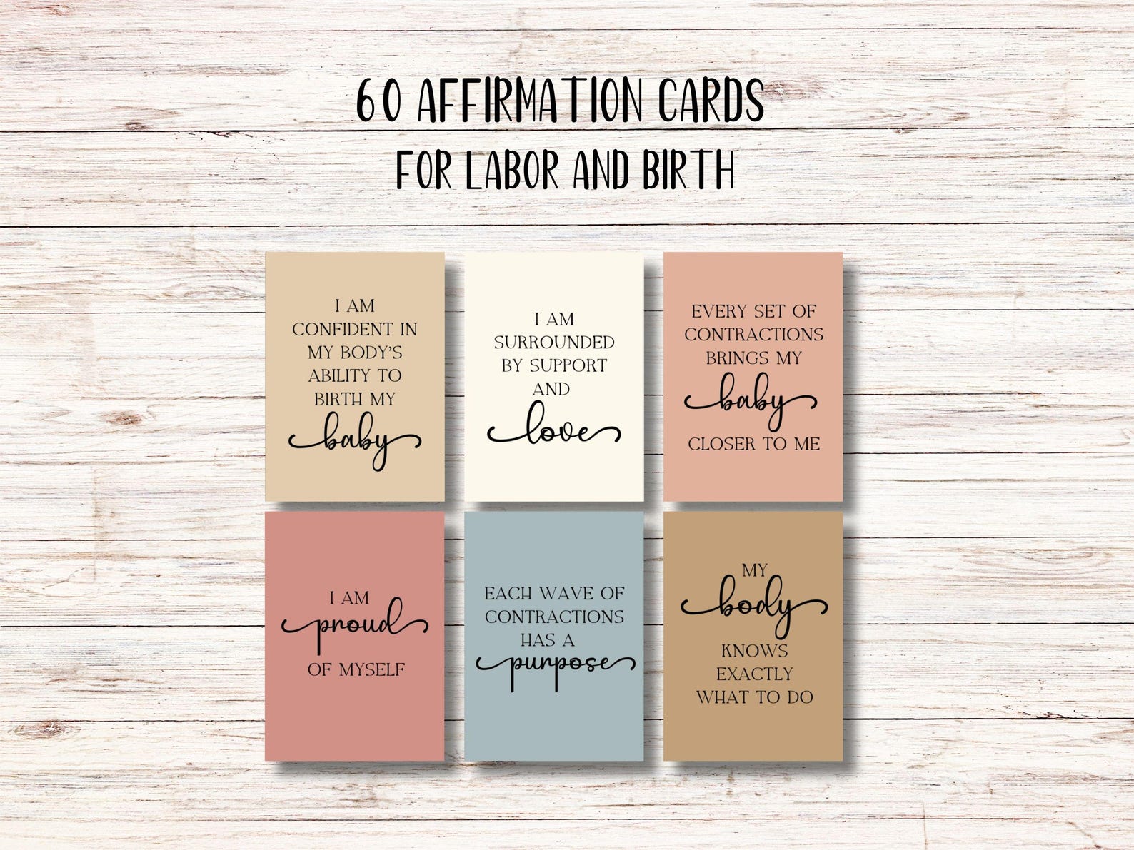 60 Labor and Birth Affirmation Cards, Minimalist Printable Cards for ...
