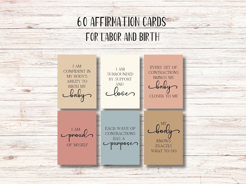 60 Labor and Birth Affirmation Cards, Minimalist Printable Cards for ...