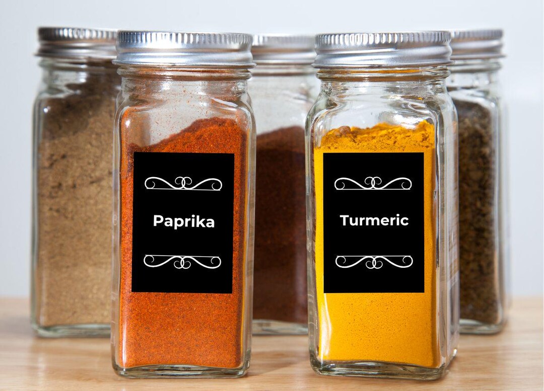 Spice Jar Labels Black, Modern Minimalist Kitchen Labels, Herbs ...
