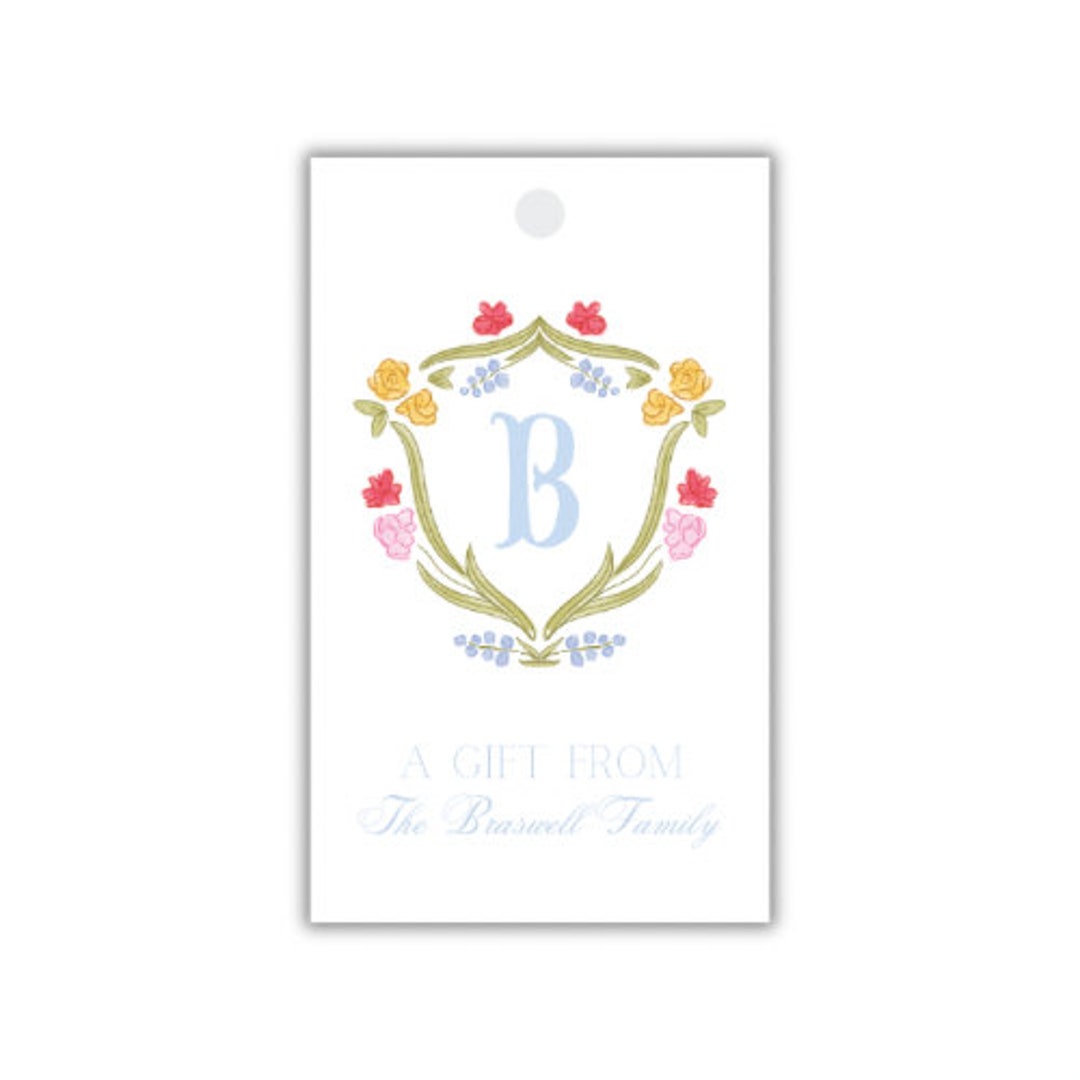 Watercolor Crest Gift Tags or Stickers, Personalized Family Enclosure ...