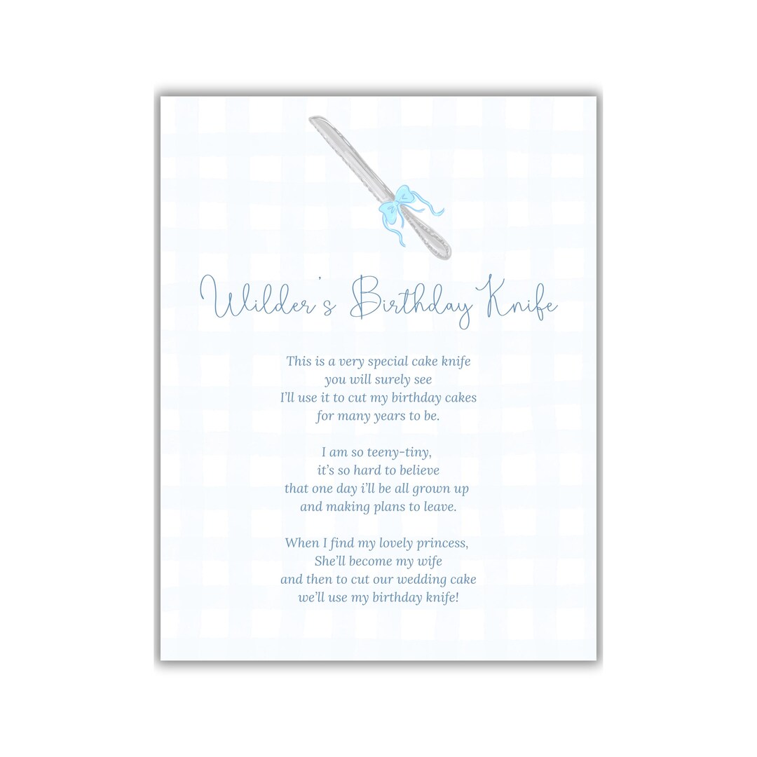 Birthday Cake Knife Poem, Boys Birthday Cake Knife, Birthday Cake Knife ...
