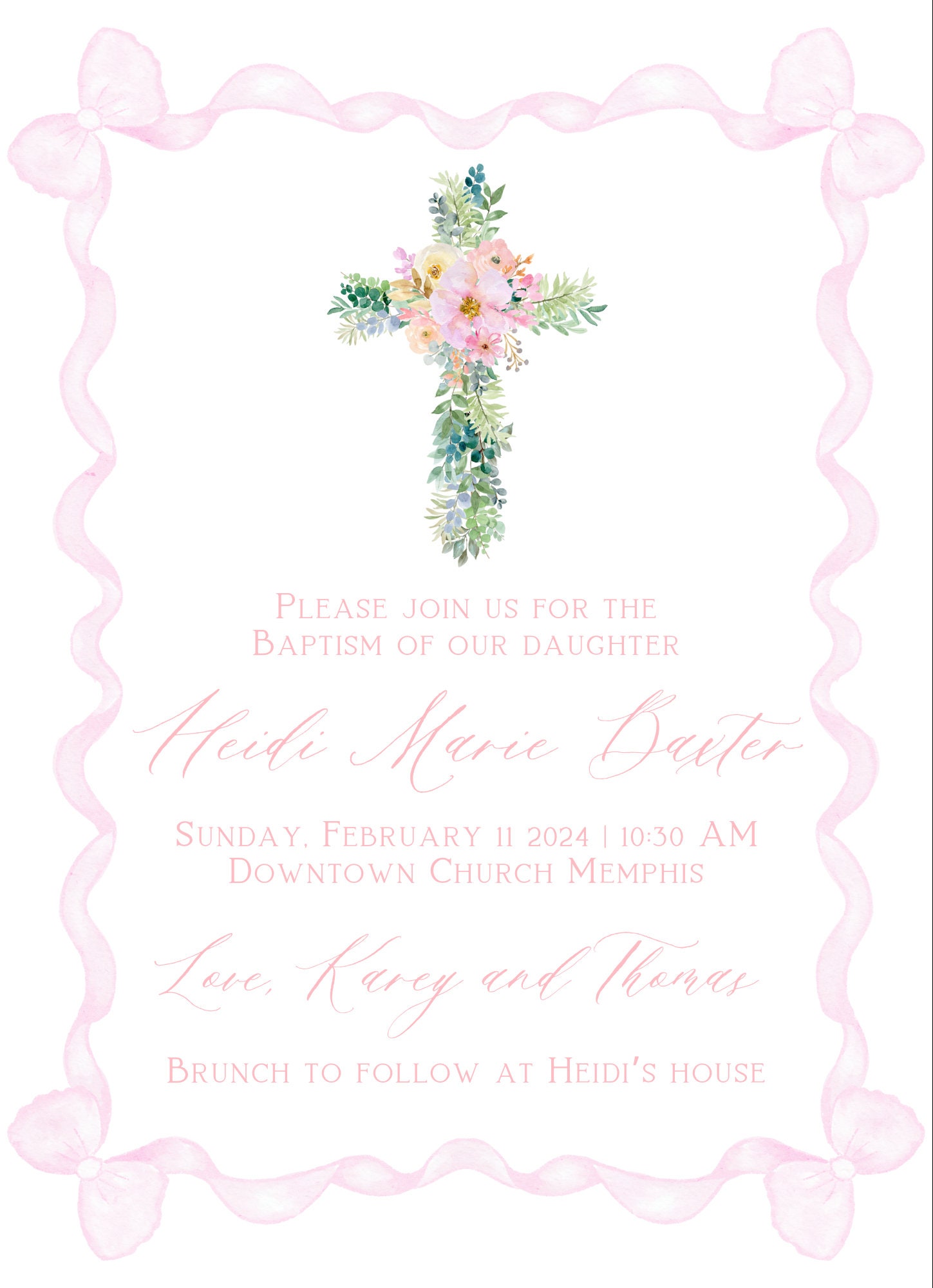 Watercolor Floral Cross Baptism Invitation - Etsy