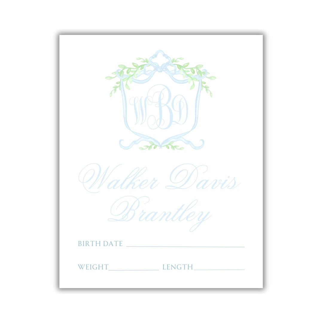 Hospital Baby Sign, Watercolor Crest Baby Name Sign, Hospital Bassinet ...
